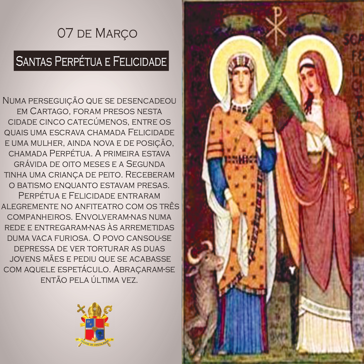 SANTAS PERPÉTUA E FELICIDADE | Diocese de Cristalândia - Tocantins
